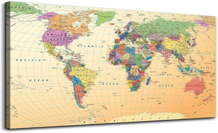 Vintage World Map Premium Canvas Art Print Office Wall Art Decor Canvas ...