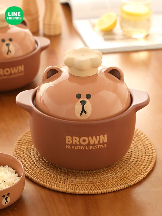 LINE FRIENDS Brown Bear Ceramic Stew Pot Gas Stove Soup Claypot Rice ...