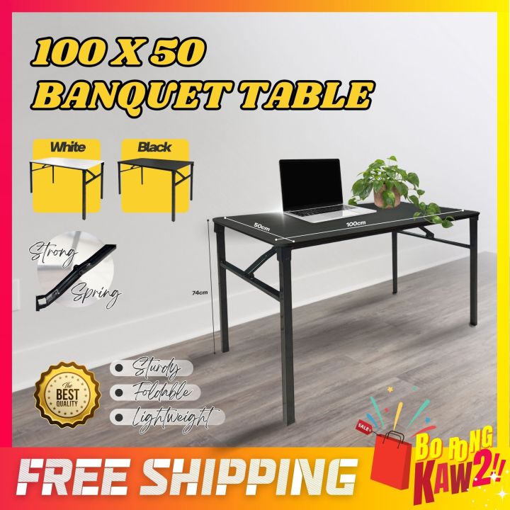 100cm x 50cm Foldable Banquet Table Black White Round Edge Interior ...