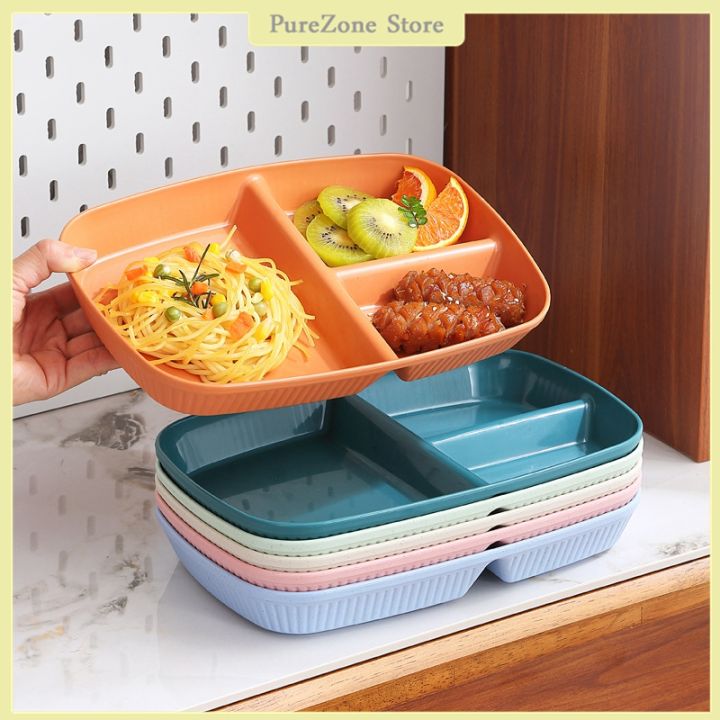 [PureZone] Divided Dish Diet Reusable Dinner Plate Kitchen Dinnerware ...