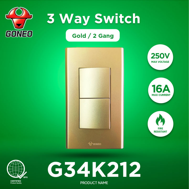 GONEO 2 Gang 3 Way Switch Set G34K212 Topas Gold | Lazada PH