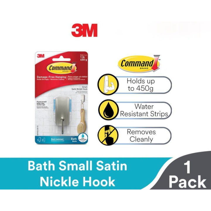 3M Command BATH 33 Wall Adhesive Rust Resistant Small Hook Satin Nickel ...