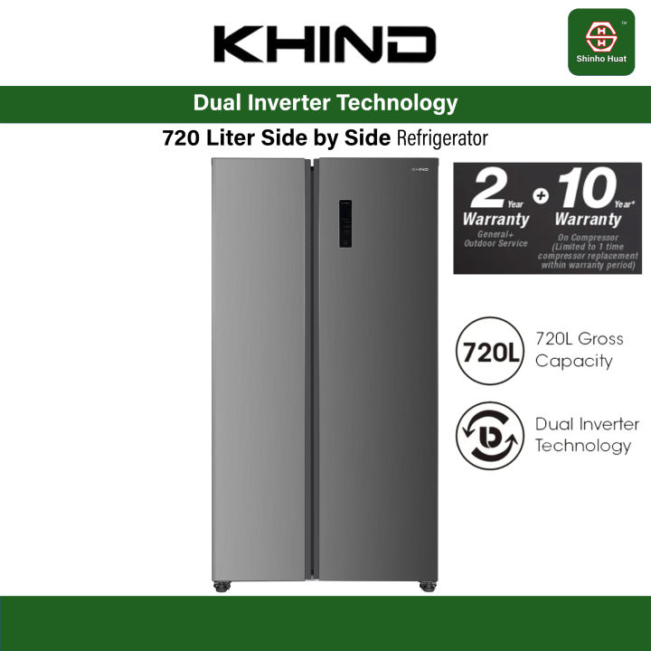 Khind RFS720A 720 Liter Side By Side Twin Inverter Refrigerator Fridge ...