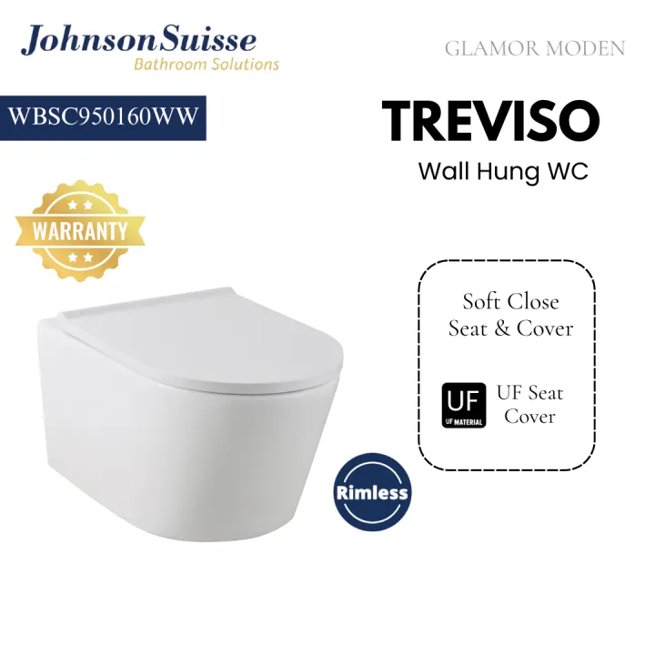 JOHNSON SUISSE TREVISO WBSC950160WW RIMLESS WALL HUNG WC SET | Lazada