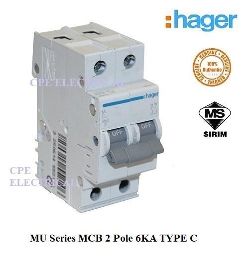 HAGER MU220a 20A 2P MCB 6KA TYPE C | Lazada