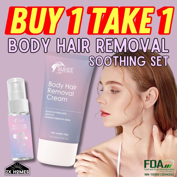 ZX HOMES [BUY 1 TAKE 1] SUKEE Hair Removal Cream 60g with Anti-allergy Soothing Spray 20ml ...