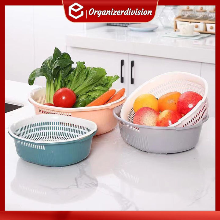Kitchen Double Drain Basket Fruit Vegetable Washing Strainer ...