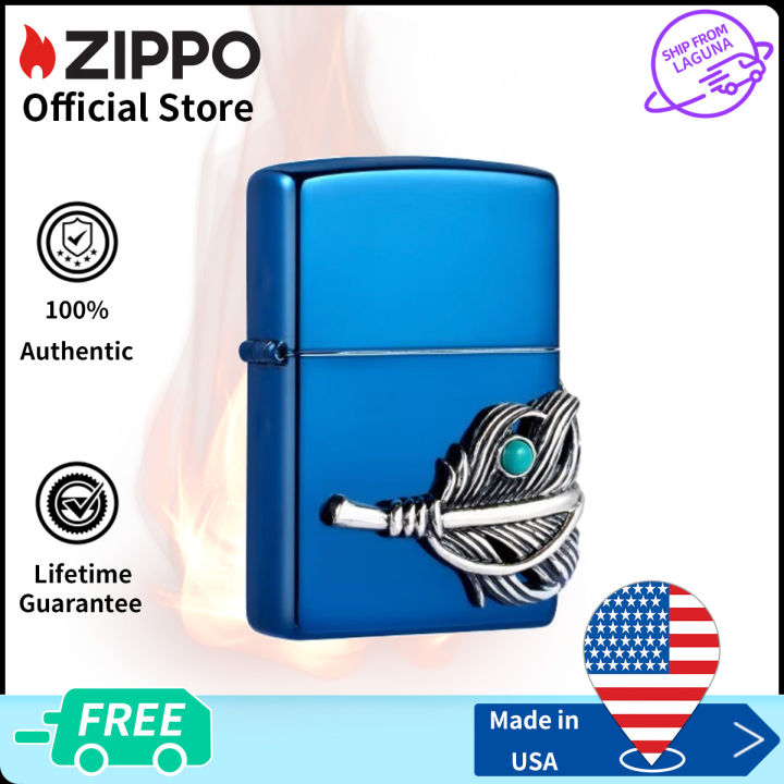 Zippo Feather Metal Design with Blue Windproof Pocket Lighter ZBT-5-161a | Lazada PH