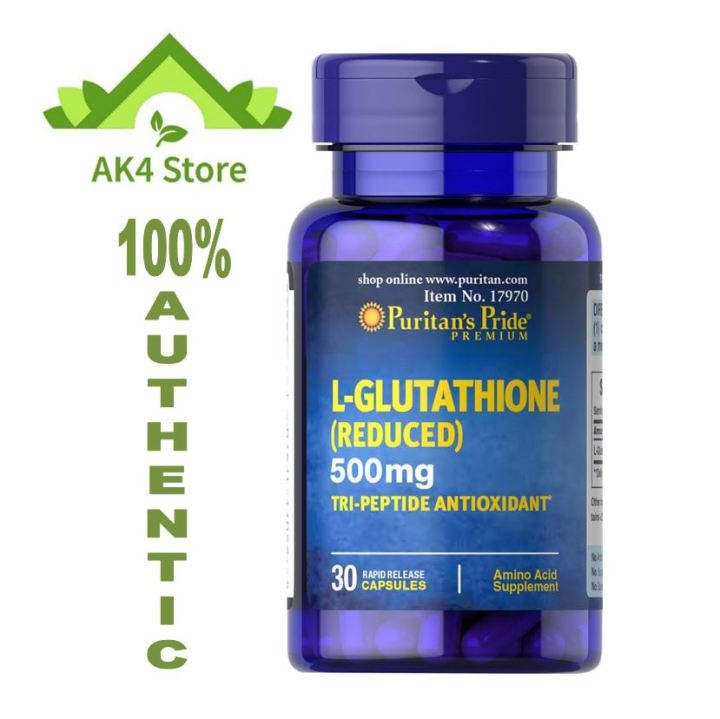 Puritan's Pride L-Glutathione (Reduced) 500 mg 30 Capsules, Tri-Peptide ...
