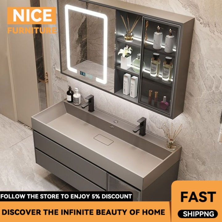 Slate Integrated Basin Bathroom Cabinet with Smart Mirror Cabinet ...