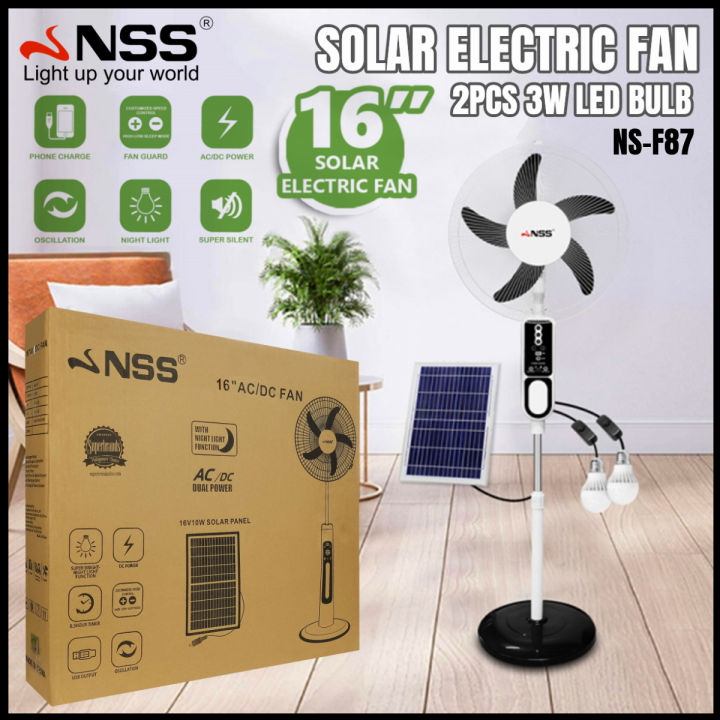 NSS Solar Electric Fan 16‘’ Oscillating Fan AC/DC Fan with 10W Solar ...