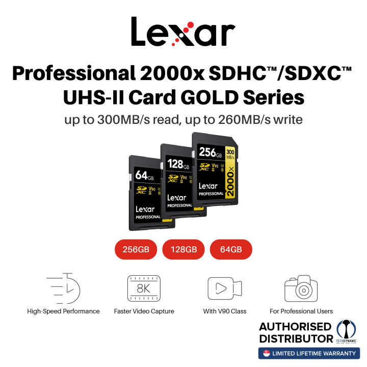 LEXAR Professional 2000x SDXC R300/W260 MB/s GOLD Series Memory Card ...