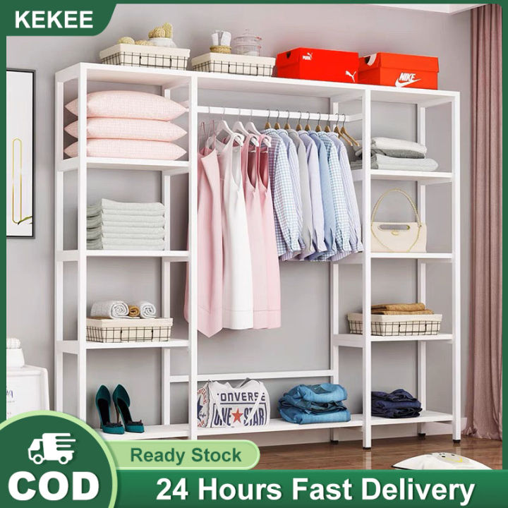 KEKEE Cloth Wardrobe Rack Cabinet Simple Style Coat Rack Multi-Purpose ...