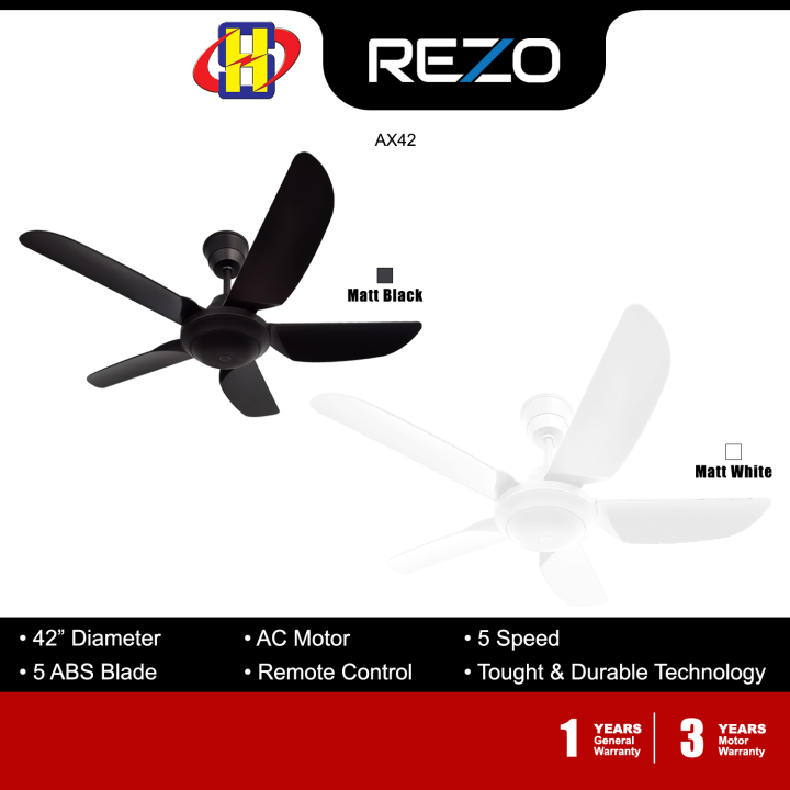 Rezo Ceiling Fan (42 Inch)(Matt Black/Matt White) AC Motor Remote ...