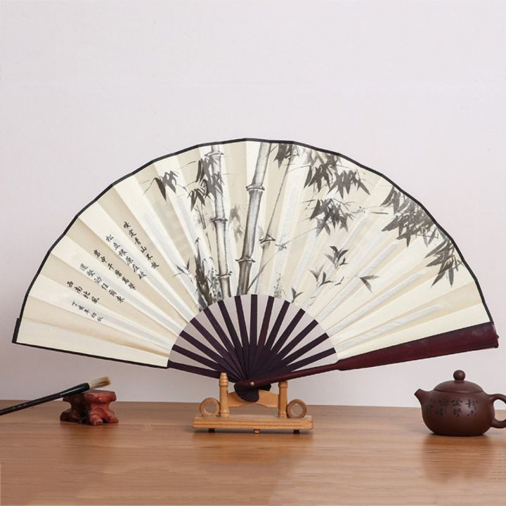 WEIYA Bamboo Handle Folding Fan Chinese Retro Style Silk Cloth Hand Fan ...