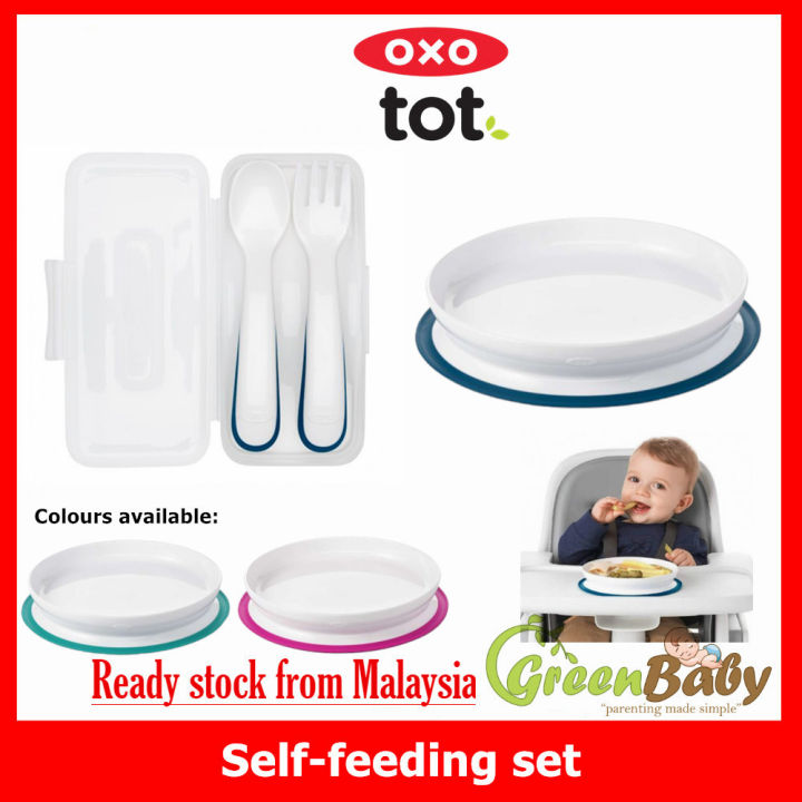 Oxo Tot Stick & Stay Suction Plate Set Oxo Tot On-the-Go Plastic Fork and Spoon Set With Travel ...
