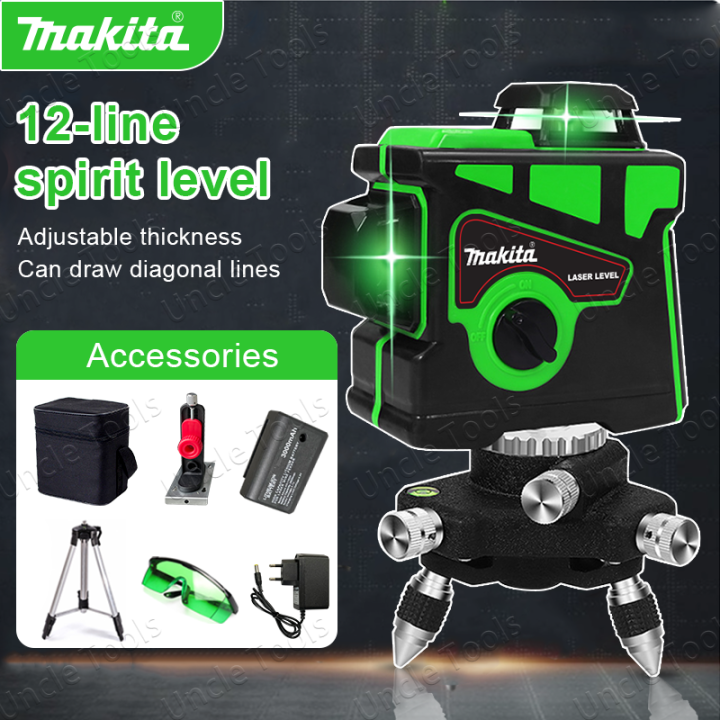 MAKITA 12Lines Adjustable Green Light Laser Level 360 Rotary Cross Auto ...