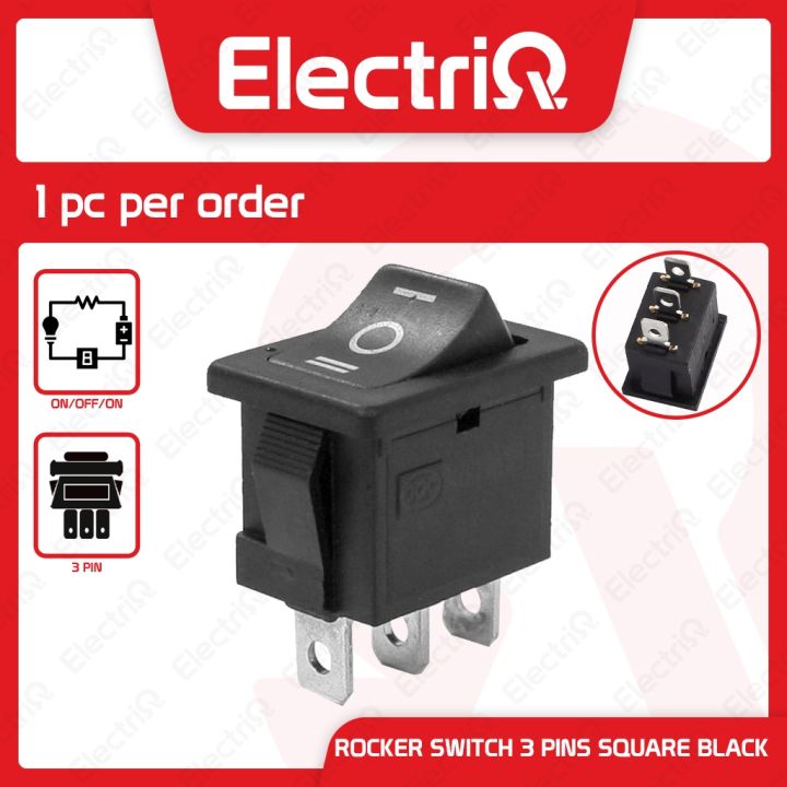 Electriq 3 Pin Terminal Rocker Switch On / Off / On Square Black ...