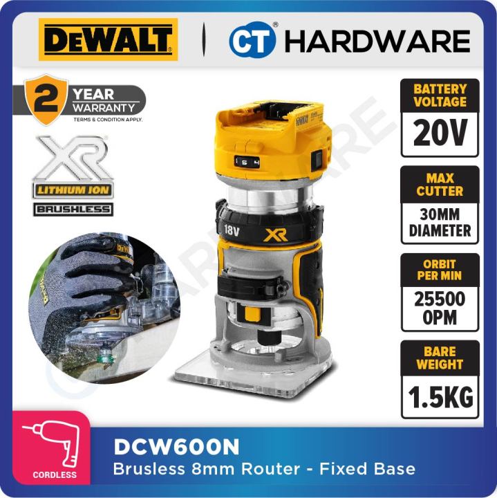DEWALT DCW600N CORDLESS BRUSHLESS ROUTER 20V 6-8MM COLLET 16000 ...