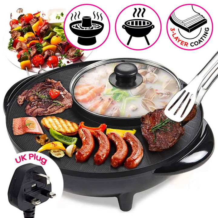2 in 1 Electric Korean BBQ Grill With Steamboat Shabu Shabu Hot Pot ...