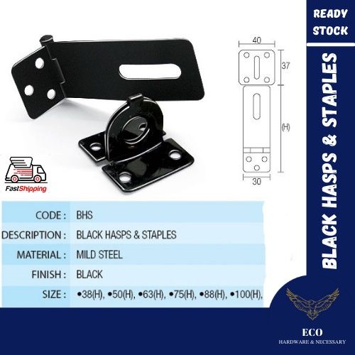 ECO HARDWARE Black Hasps & Staple/Mangga Besi Pintu for Safety Security ...