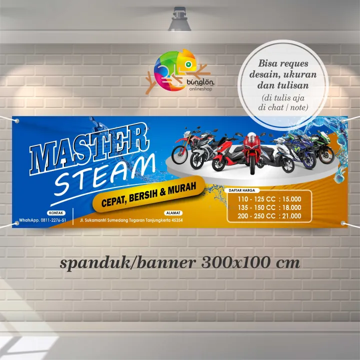 Size 300x100 Cm, Spanduk Banner Steam Motor, Cuci Motor Keren | Lazada ...