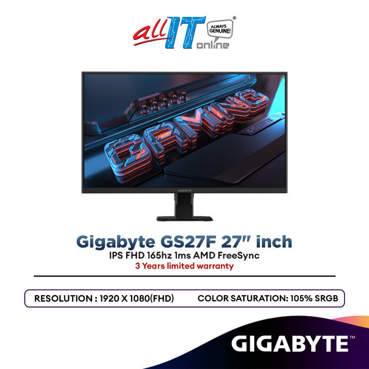 Gigabyte GS27F 27" inch IPS FHD 165hz 1ms AMD FreeSync Premium gaming ...