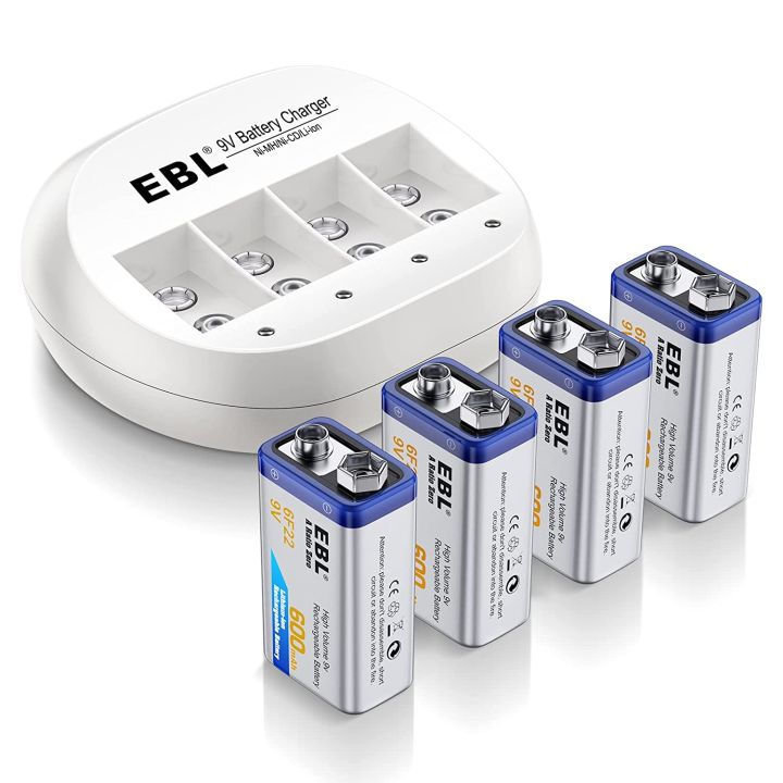 EBL 4 Bay 9V Lithium ion Battery Charger with 4 Packs 600mAh 9V Li-ion ... EBL 4 Bay 9V Lithium ion Battery Charger with 4 Packs 600mAh 9V Li-ion ...