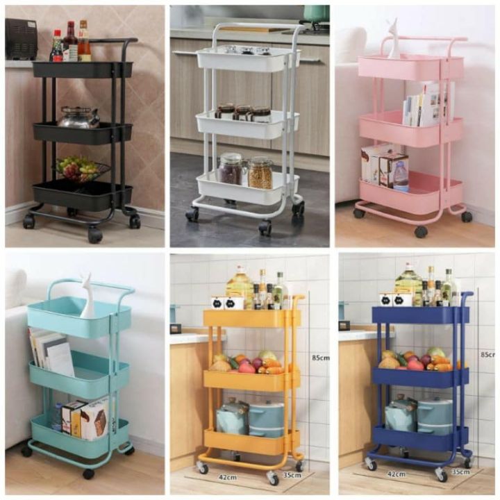 ACB Trolley Rack Kitchen Floor 3 Tier Layer Storage Push Cart Kitchen ...