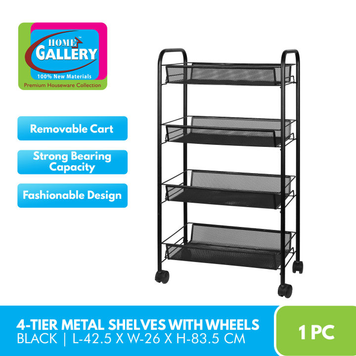 Home Gallery 4-Tier Metal Shelves with Wheels | Dimension: L42 ...