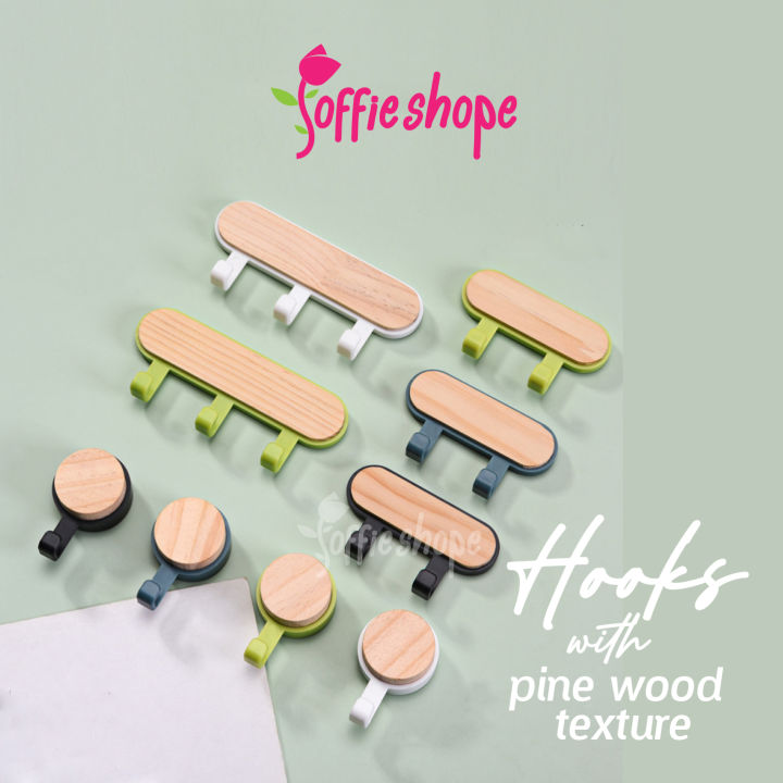 Adhesive Hooks Nordic Pinewood Texture 钩 Wall Hanger Wall Rack Mounted ...
