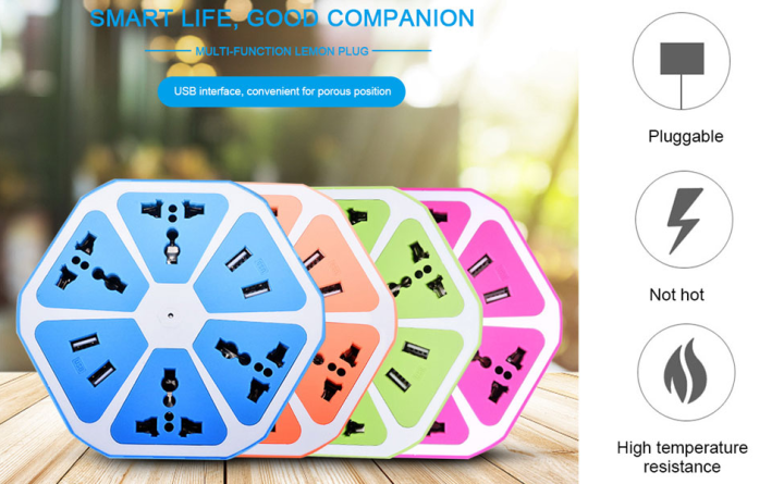 Hexagon Electrical Extension Cord 4 Surge Power Socket with 2 USB Port ...