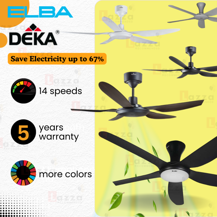 DEKA ELBA DC MOTOR CEILING FAN SYILING 46" 56" 60" 14 Speed Remote LED ...