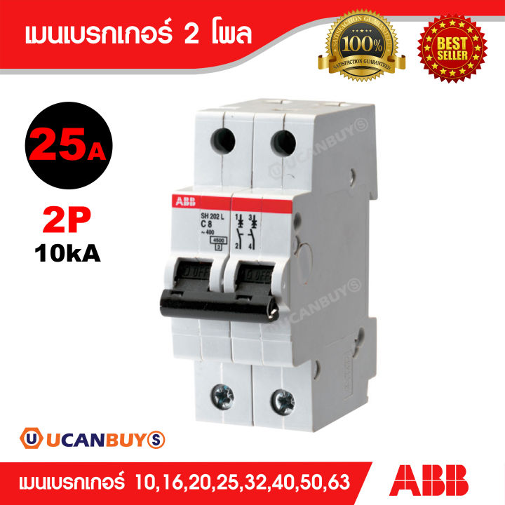 ABB เมนเบรกเกอร์ S202M-C10/16/20/25/32/40/50/63 แอมป์ 2P เหมาะกับสำหรับบ้าน และอาคารพาณิชย์ ...