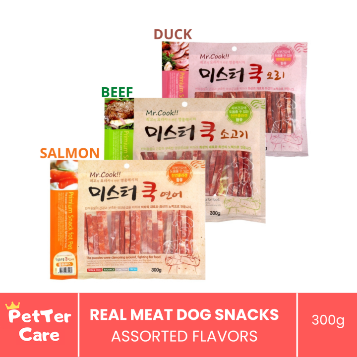 Mr. Cook Real Meat Dog Snacks 300g Salmon, Beef, Duck Slices Collection ...