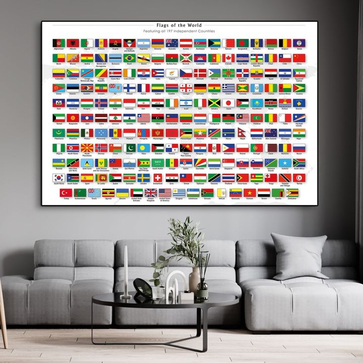 Abstract World Map Nursery Wall Art Mural Flags Of World Poster 197 ...