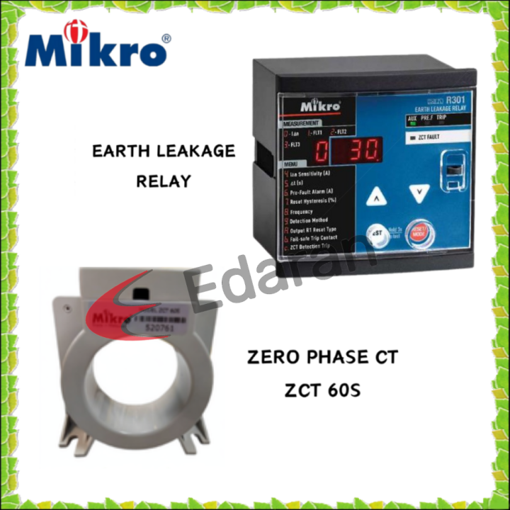 MIKRO ZERO PHASE CT ZCT 60S / EARTH LEAKAGE RELAY R301A-240A | Lazada