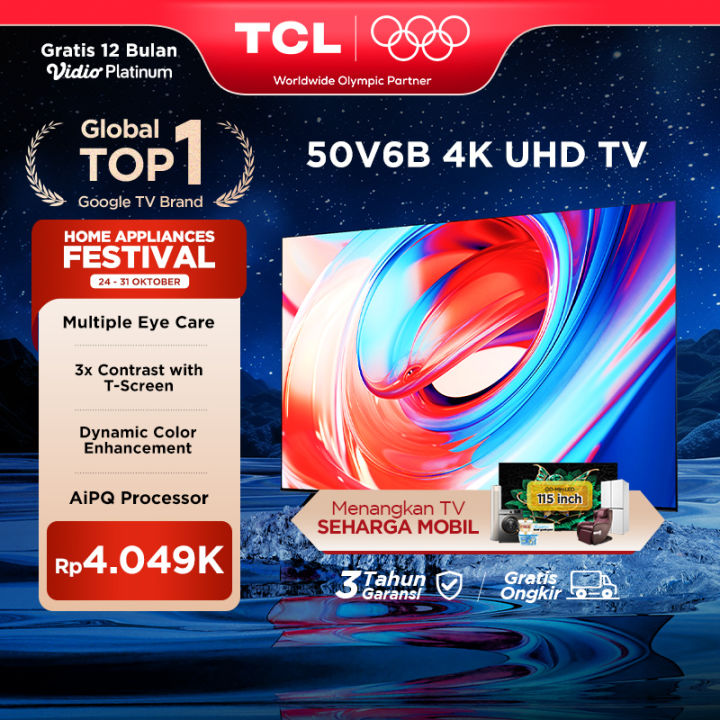 TCL 50 Inch V6B 4K Google TV - Smart UHD - T-Screen - Dolby Audio ...