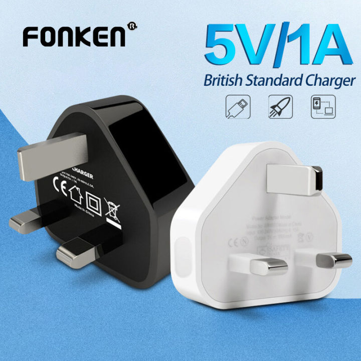 FONKEN Phone Charger USB UK 3 Pin Regulatory 5V 1A Triangle Foot Fast ...