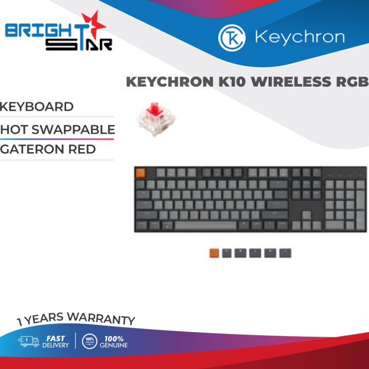 KEYBOARD / KEYCHRON K10 WIRELESS RGB / HOT SWAPPABLE / GATERON RED / 1 ...