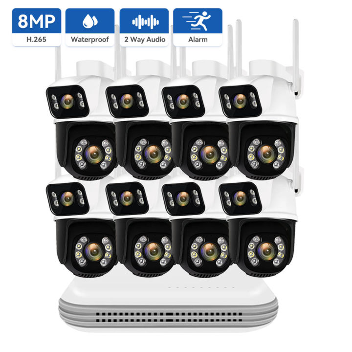 HAMCUS 4K 8MP 8CH Wireless NVR System Dual Lens Outdoor PTZ WIFI Camera ...