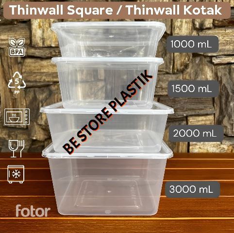 Thinwall Square Kotak Makan ISI 25 PCS Plastik Persegi BESAR 1000ML ...