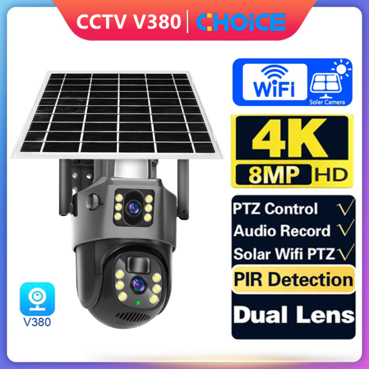 8MP 4K WIFI CCTV Solar Outdoor 360 PTZ 10X Zoom Dual Lens WIFI Camera ...