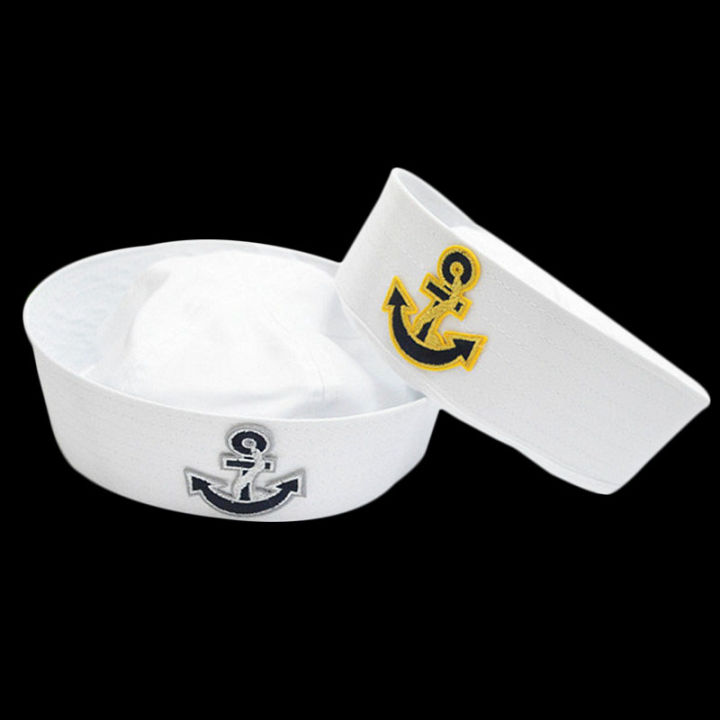 Military Hats Sailors Captain White Hat Navy Marine Cap With Anchor Sea ...