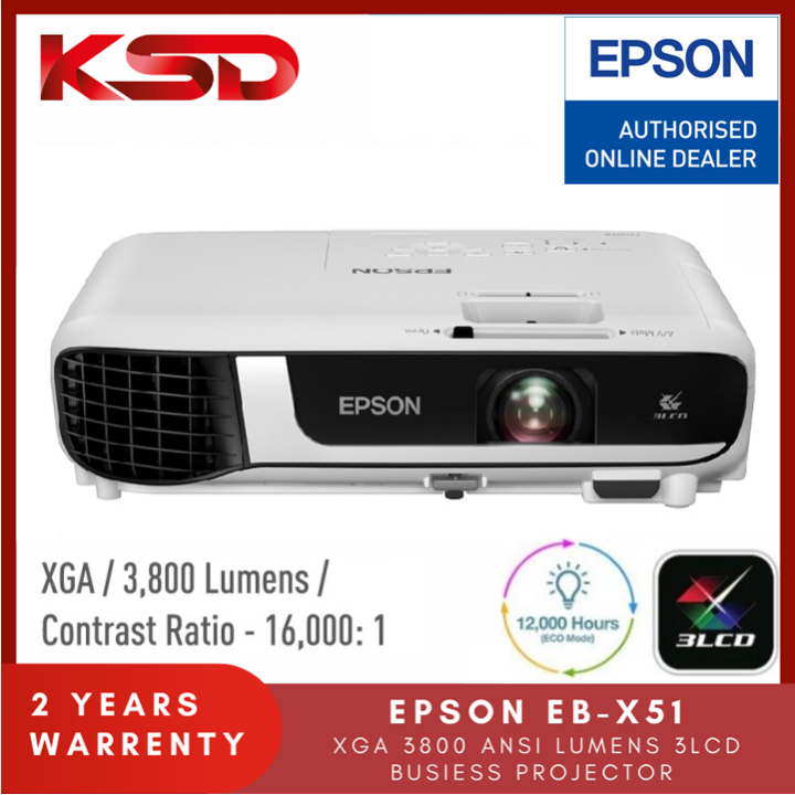 EPSON EB-X51 Replace EB-X41 XGA 3LCD PROJECTOR ( 3800 LUMEN)(XGA, 1024 ...