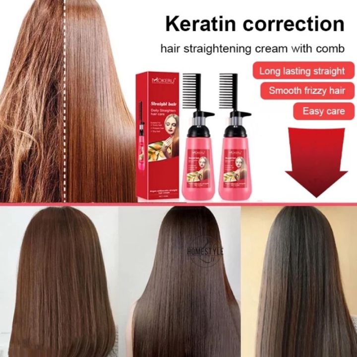 MOKERU Straight Hair Rebonding Cream Straightening Comb Krim Pelurus ...
