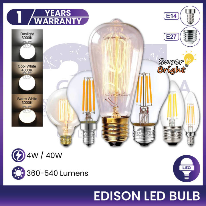 Edison LED Bulb 4W/40W G45/G95/C35/ST64 E14/E27 LED Candle Bulb LED ...