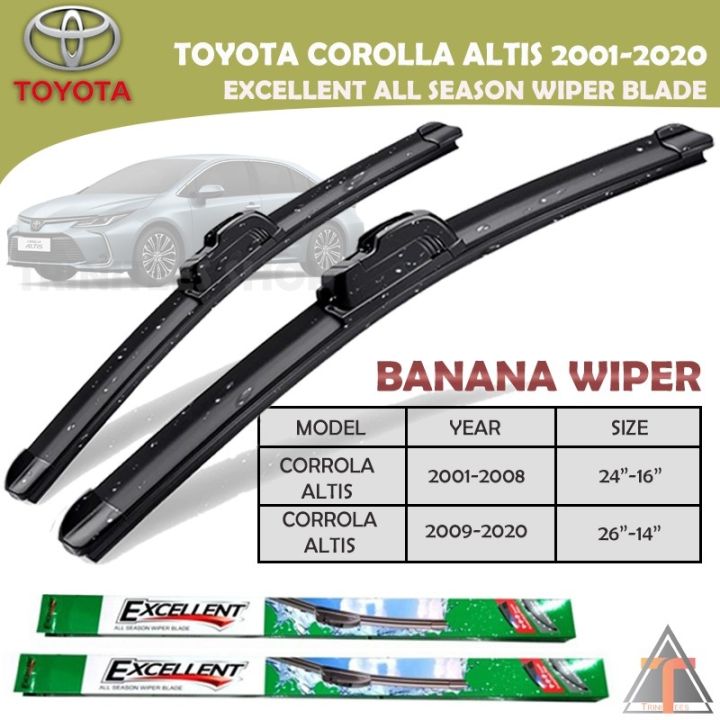 Toyota Corolla Altis 2001-2020 Excellent Front Wiper Blade All Season BANANA TYPE RUBBER | Lazada PH