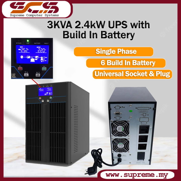 UPS 3KVA 2400W 220V Single Phase Heavy Duty Online Uninterruptible Power Supply with 6 Build In ...