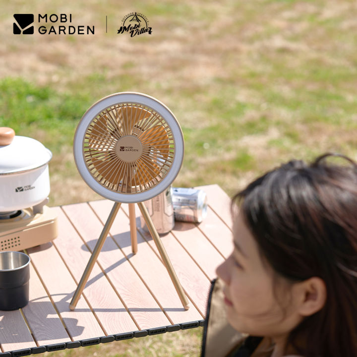 MOBI GARDEN Camping Fan Table Stand USB With LED Lighting Hanging ...